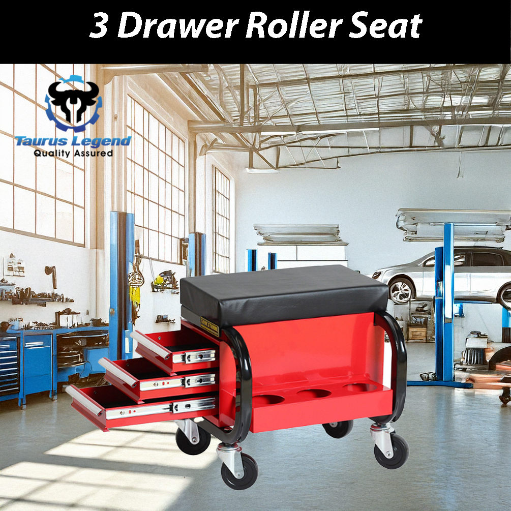 3-Drawer Mechanic Creeper Seat Mobile Work Stool Tool Storage Bottle ...